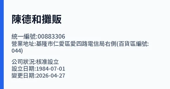 陳德和攤販的照片-統編 00883306(基隆市) 公司登記資料與營業項目詳細圖表