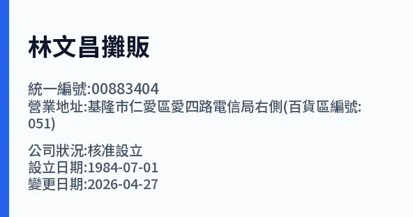 林文昌攤販的照片-統編 00883404(基隆市) 公司登記資料與營業項目詳細圖表