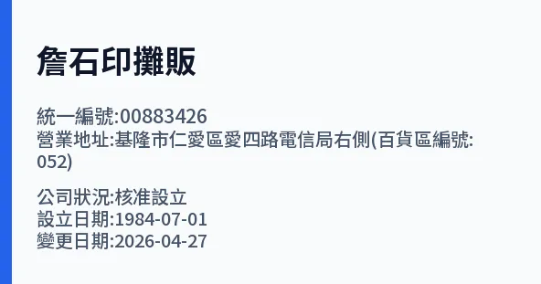 詹石印攤販的照片-統編 00883426(基隆市) 公司登記資料與營業項目詳細圖表