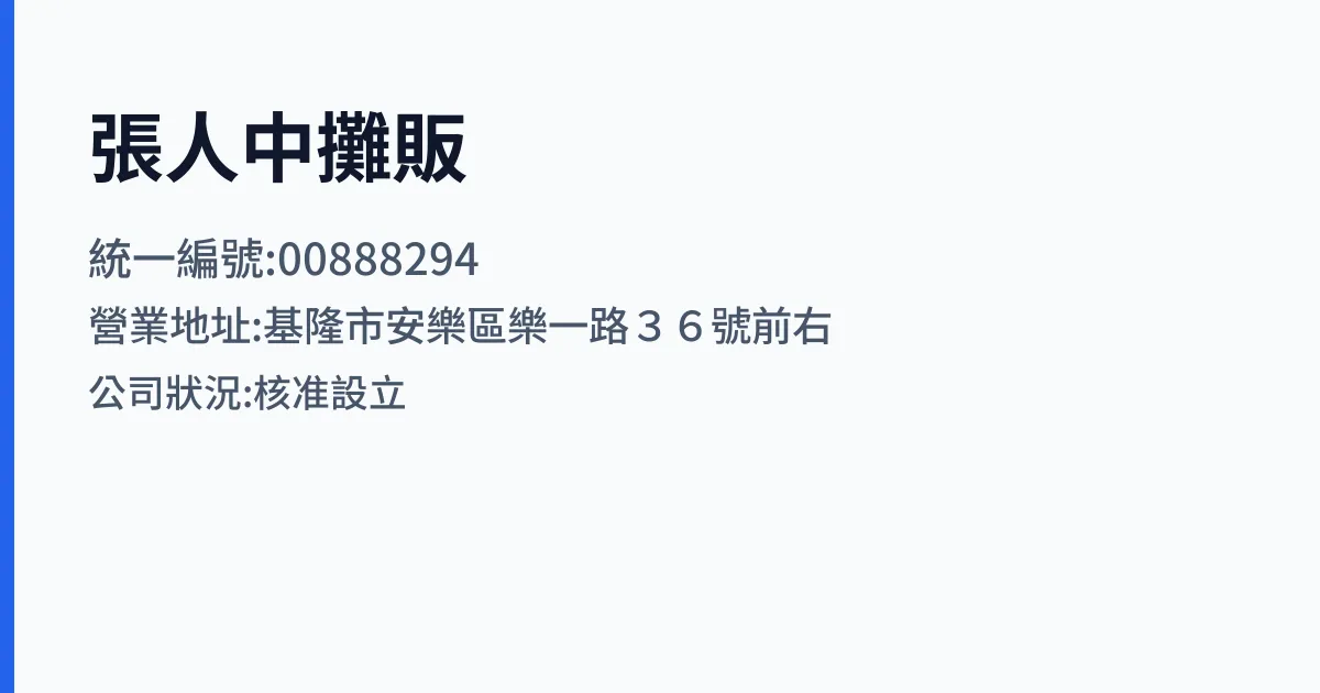 張人中攤販 - 統編 00888294(基隆市) 公司登記資料與營業項目詳細圖表