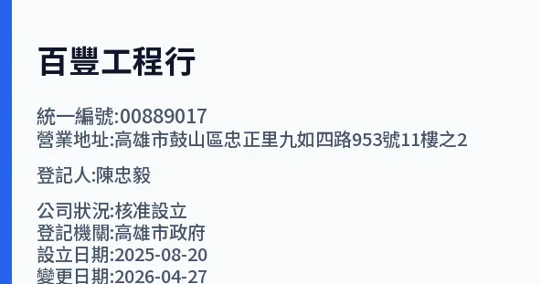 百豐工程行的照片-統編 00889017(高雄市) 公司登記資料與營業項目詳細圖表