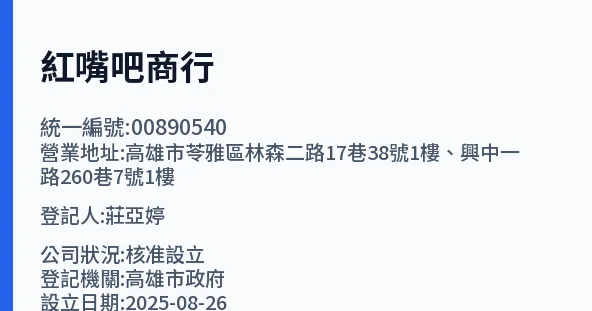紅嘴吧商行的照片-統編 00890540(高雄市) 公司登記資料與營業項目詳細圖表