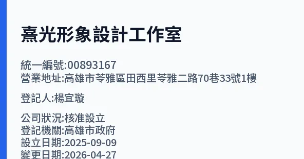 熹光形象設計工作室的照片-統編 00893167(高雄市) 公司登記資料與營業項目詳細圖表