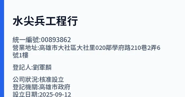 水尖兵工程行的照片-統編 00893862(高雄市) 公司登記資料與營業項目詳細圖表