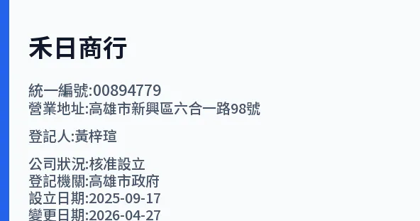 禾日商行的照片-統編 00894779(高雄市) 公司登記資料與營業項目詳細圖表