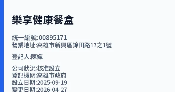 樂享健康餐盒的照片-統編 00895171(高雄市) 公司登記資料與營業項目詳細圖表