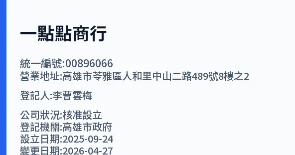 一點點商行的照片-統編 00896066(高雄市) 公司登記資料與營業項目詳細圖表