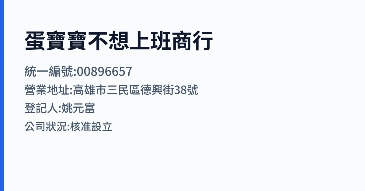 蛋寶寶不想上班商行 - 統編 00896657(高雄市) 公司登記資料與營業項目詳細圖表