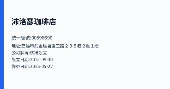 沛洛瑟珈琲店的照片-統編 00896690(高雄市) 公司登記資料與營業項目詳細圖表