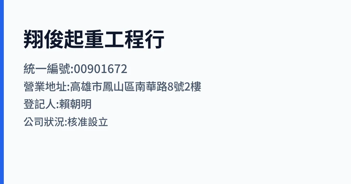 翔俊起重工程行 - 統編 00901672（高雄市） 公司登記資料與營業項目詳細圖表