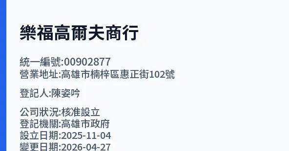 樂福高爾夫商行的照片-統編 00902877(高雄市) 公司登記資料與營業項目詳細圖表