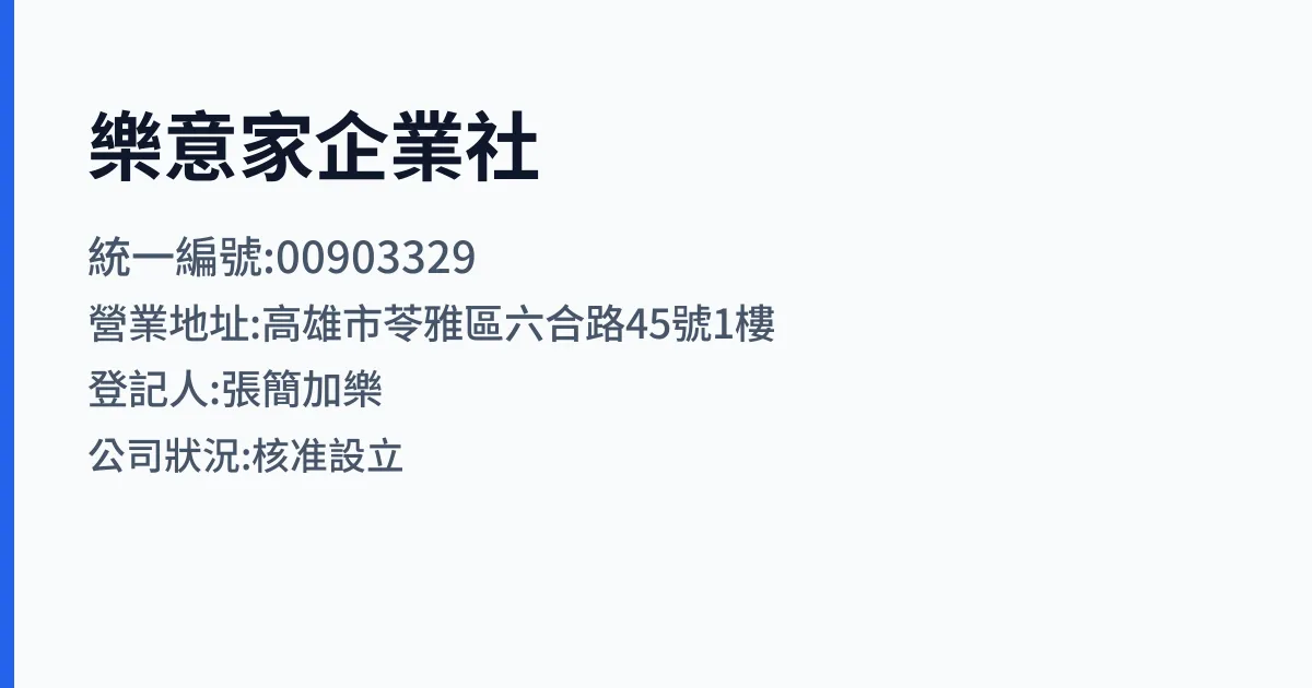 樂意家企業社 - 統編 00903329(高雄市) 公司登記資料與營業項目詳細圖表