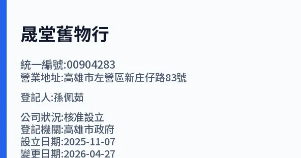 晟堂舊物行的照片-統編 00904283(高雄市) 公司登記資料與營業項目詳細圖表
