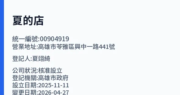 夏的店的照片-統編 00904919(高雄市) 公司登記資料與營業項目詳細圖表