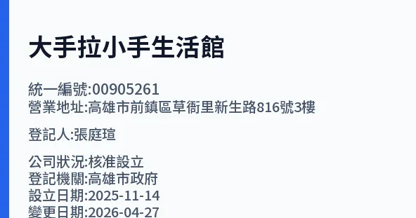 大手拉小手生活館的照片-統編 00905261(高雄市) 公司登記資料與營業項目詳細圖表