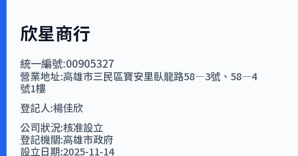 欣星商行的照片-統編 00905327(高雄市) 公司登記資料與營業項目詳細圖表