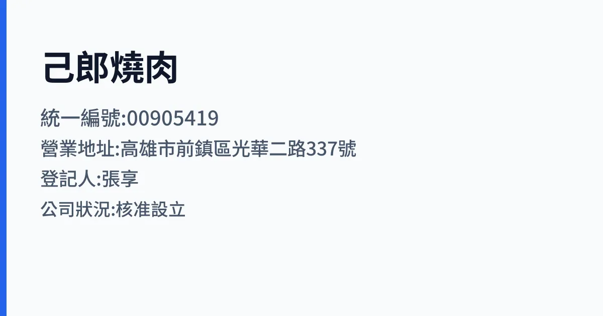 己郎燒肉 - 統編 00905419(高雄市) 公司登記資料與營業項目詳細圖表
