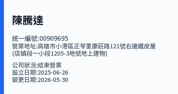 陳騰達的照片-統編 00909695(高雄市) 公司登記資料與營業項目詳細圖表