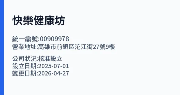 快樂健康坊的照片-統編 00909978(高雄市) 公司登記資料與營業項目詳細圖表