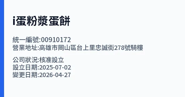 i蛋粉漿蛋餅的照片-統編 00910172(高雄市) 公司登記資料與營業項目詳細圖表