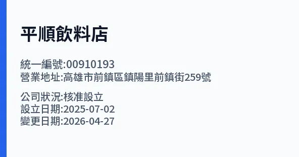 平順飲料店的照片-統編 00910193(高雄市) 公司登記資料與營業項目詳細圖表