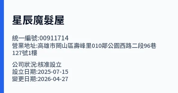 星辰魔髮屋的照片-統編 00911714(高雄市) 公司登記資料與營業項目詳細圖表