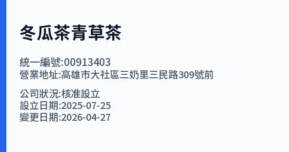 冬瓜茶青草茶的照片-統編 00913403(高雄市) 公司登記資料與營業項目詳細圖表