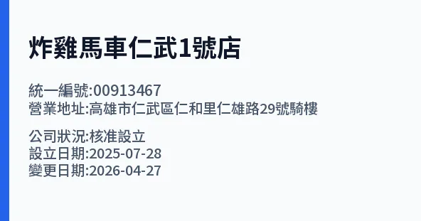 炸雞馬車仁武1號店的照片-統編 00913467(高雄市) 公司登記資料與營業項目詳細圖表