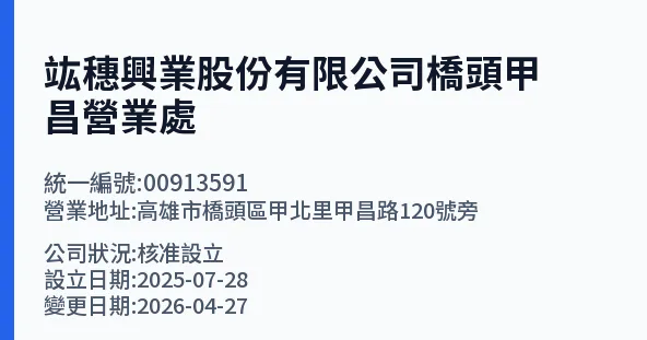 竑穗興業股份有限公司橋頭甲昌營業處的照片-統編 00913591(高雄市) 公司登記資料與營業項目詳細圖表
