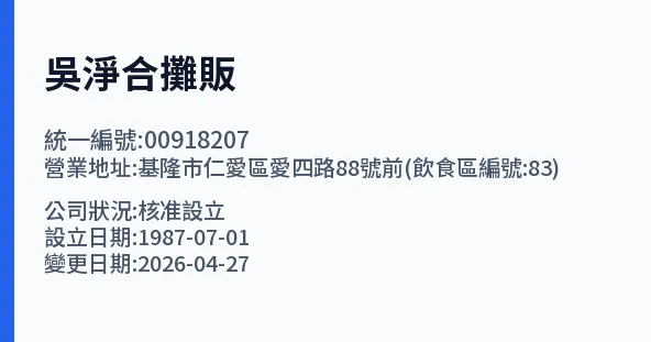 吳淨合攤販的照片-統編 00918207(基隆市) 公司登記資料與營業項目詳細圖表