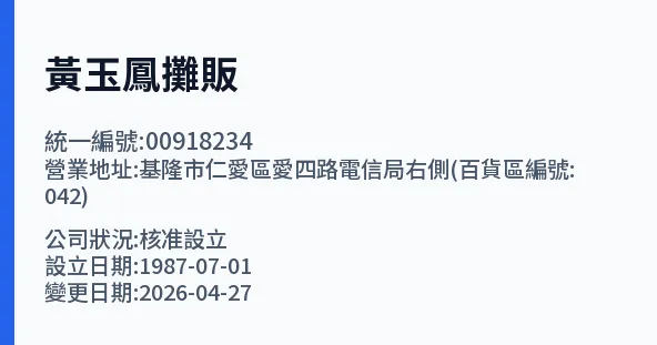 黃玉鳳攤販的照片-統編 00918234(基隆市) 公司登記資料與營業項目詳細圖表