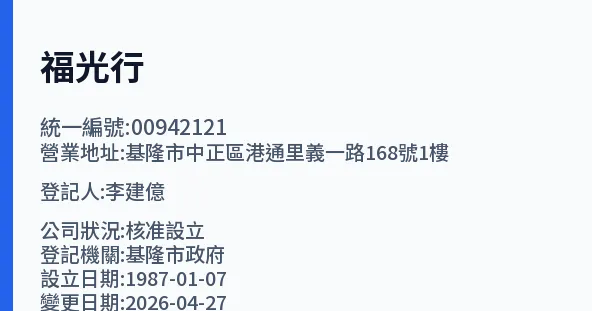 福光行的照片-統編 00942121(基隆市) 公司登記資料與營業項目詳細圖表