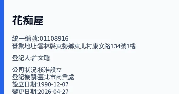 花痴屋的照片-統編 01108916(雲林縣) 公司登記資料與營業項目詳細圖表