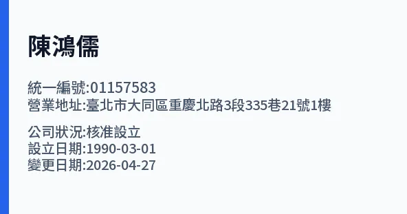 陳鴻儒的照片-統編 01157583(臺北市) 公司登記資料與營業項目詳細圖表