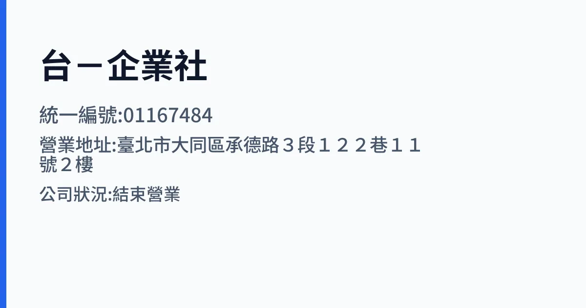 台－企業社 - 統編 01167484(臺北市) 公司登記資料與營業項目詳細圖表