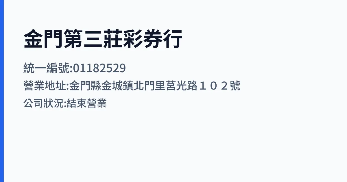 金門第三莊彩券行 - 統編 01182529(金門縣) 公司登記資料與營業項目詳細圖表