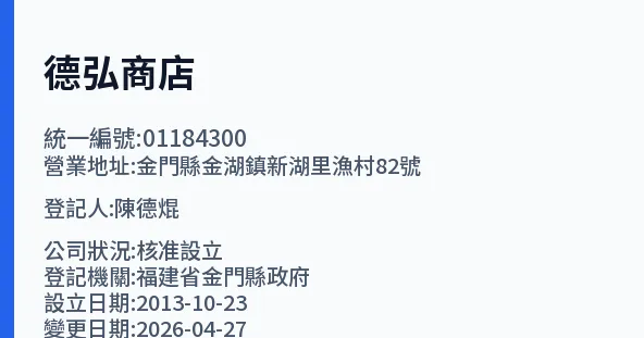 德弘商店的照片-統編 01184300(金門縣) 公司登記資料與營業項目詳細圖表