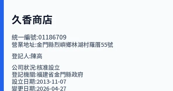 久香商店的照片-統編 01186709(金門縣) 公司登記資料與營業項目詳細圖表