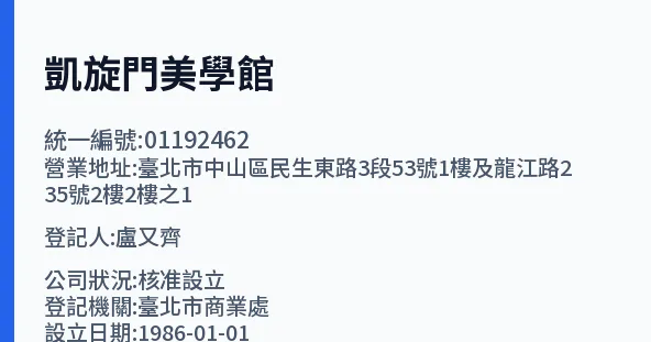 凱旋門美學館的照片-統編 01192462(臺北市) 公司登記資料與營業項目詳細圖表