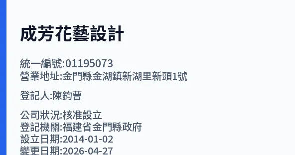 成芳花藝設計的照片-統編 01195073(金門縣) 公司登記資料與營業項目詳細圖表