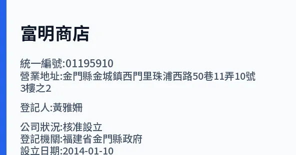 富明商店的照片-統編 01195910(金門縣) 公司登記資料與營業項目詳細圖表