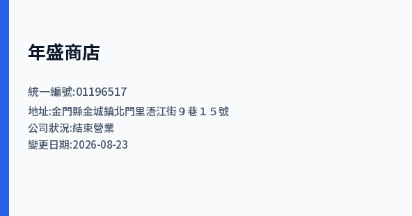 年盛商店的照片-統編 01196517(金門縣) 公司登記資料與營業項目詳細圖表