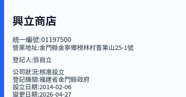 興立商店的照片-統編 01197500(金門縣) 公司登記資料與營業項目詳細圖表