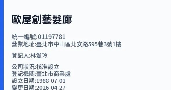 歐屋創藝髮廊的照片-統編 01197781(臺北市) 公司登記資料與營業項目詳細圖表