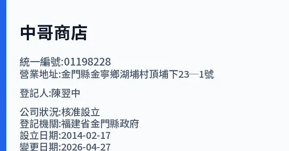 中哥商店的照片-統編 01198228(金門縣) 公司登記資料與營業項目詳細圖表