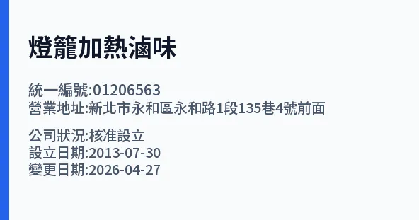 燈籠加熱滷味的照片-統編 01206563(新北市) 公司登記資料與營業項目詳細圖表