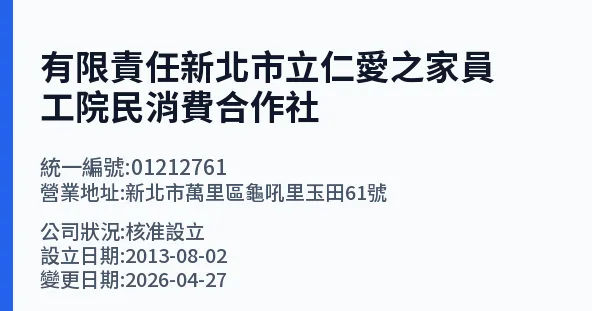 有限責任新北市立仁愛之家員工院民消費合作社的照片-統編 01212761(新北市) 公司登記資料與營業項目詳細圖表