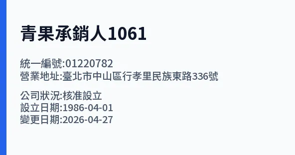 青果承銷人1061的照片-統編 01220782(臺北市) 公司登記資料與營業項目詳細圖表