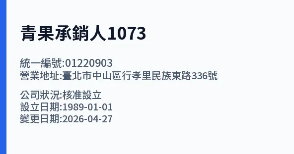 青果承銷人1073的照片-統編 01220903(臺北市) 公司登記資料與營業項目詳細圖表