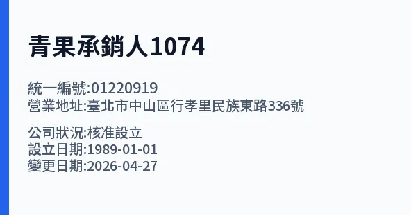 青果承銷人1074的照片-統編 01220919(臺北市) 公司登記資料與營業項目詳細圖表